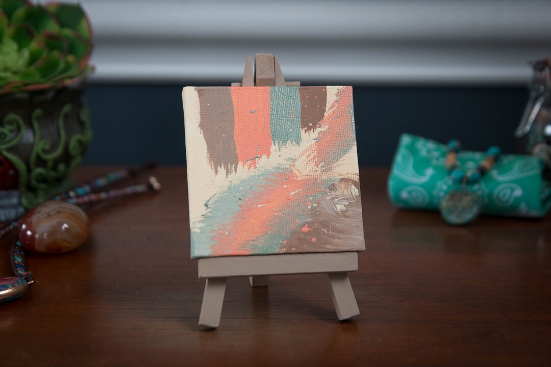 Long Island - 3x3 Mini Abstract Painting With Easel, Acrylic Painting ...