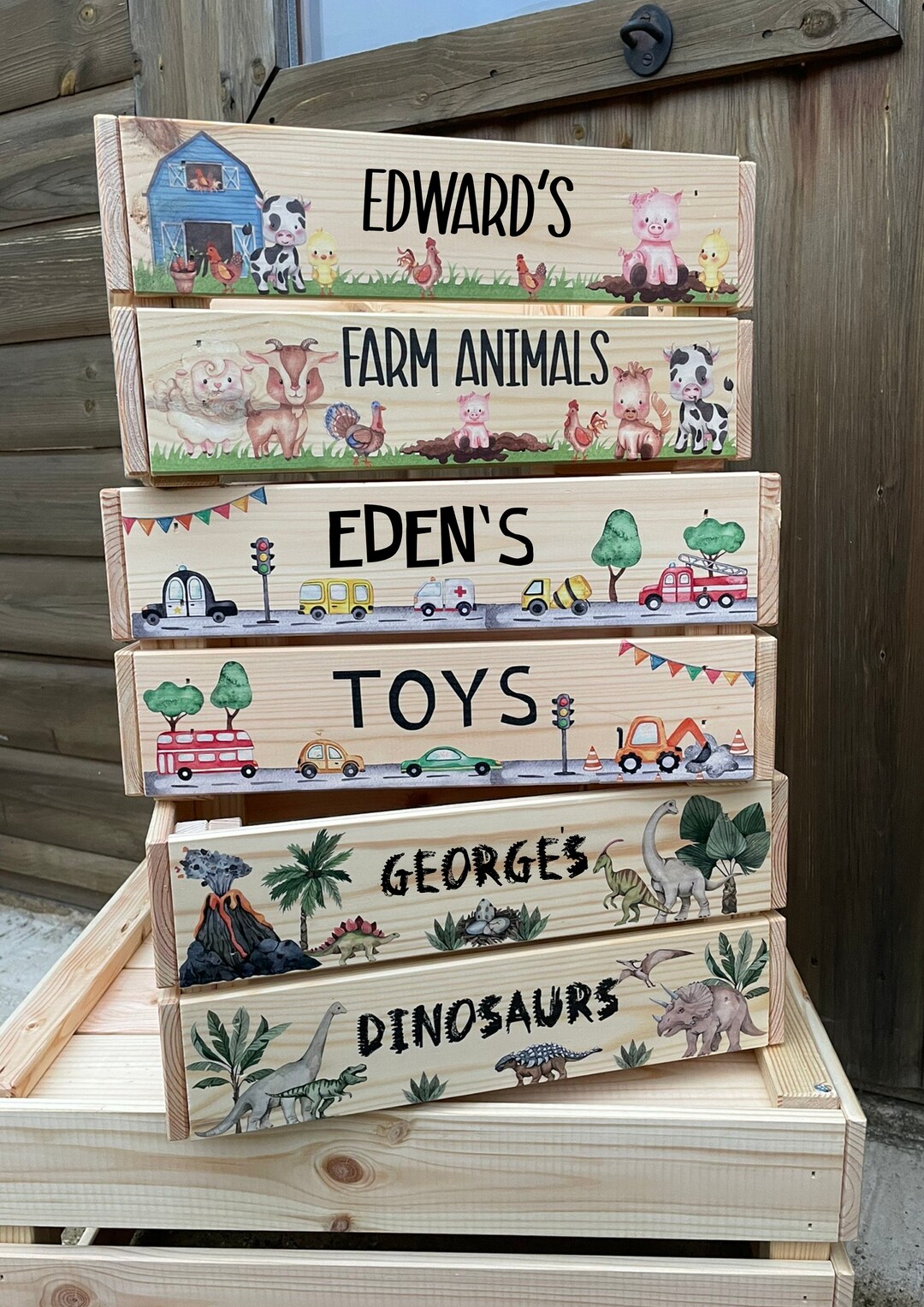 Personalized Dinosaur Toy Crate: Farm Animal/car Design/dinosaur - Etsy