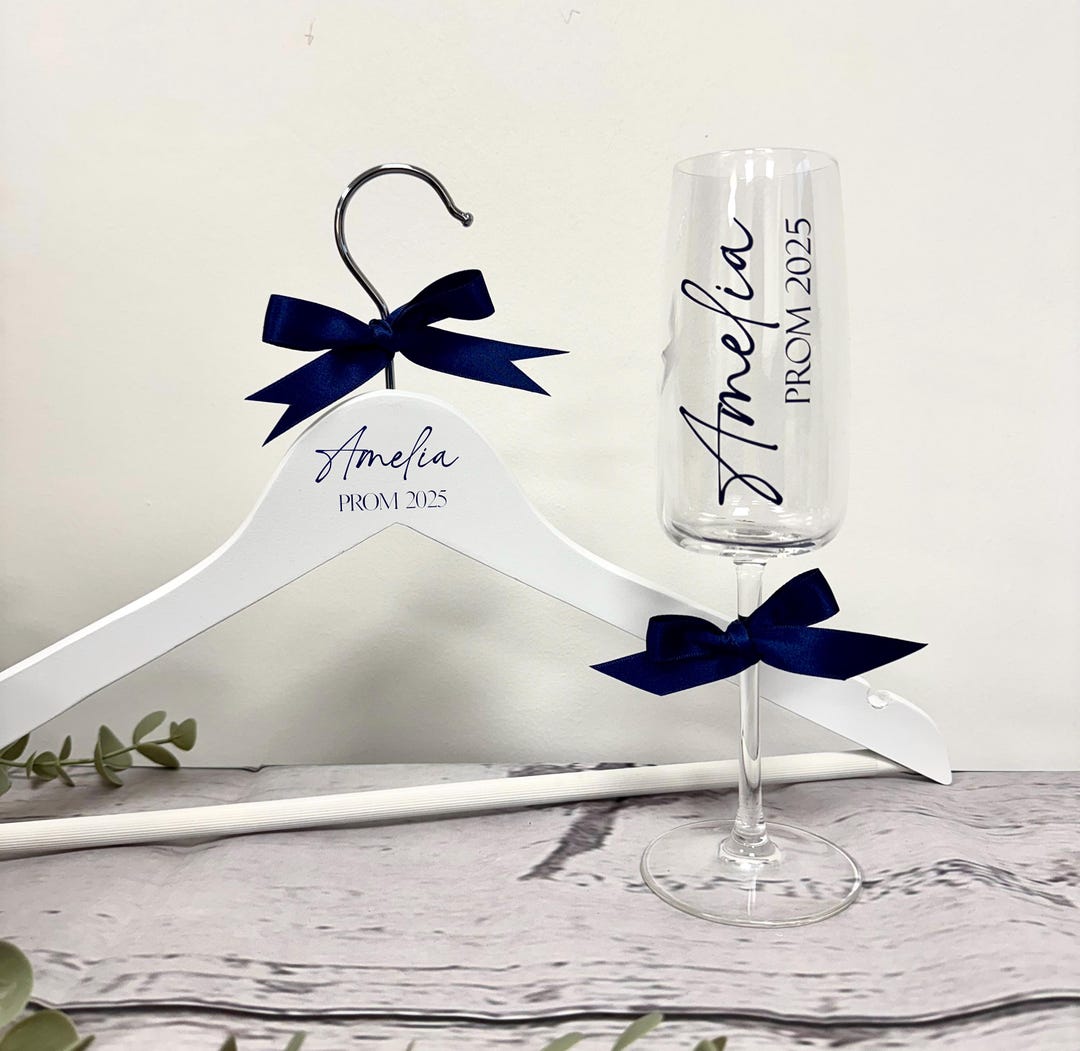 Personalised Coat Hanger and Champagne Flute Set - Prom Glass & Hanger ...