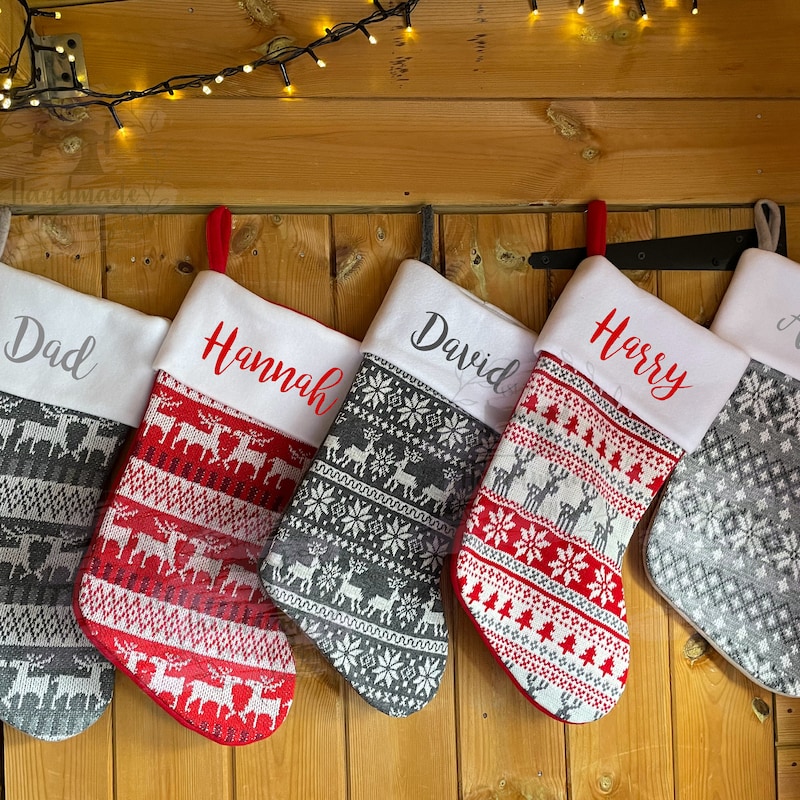 Nordic Grey and Red Stocking - Etsy UK