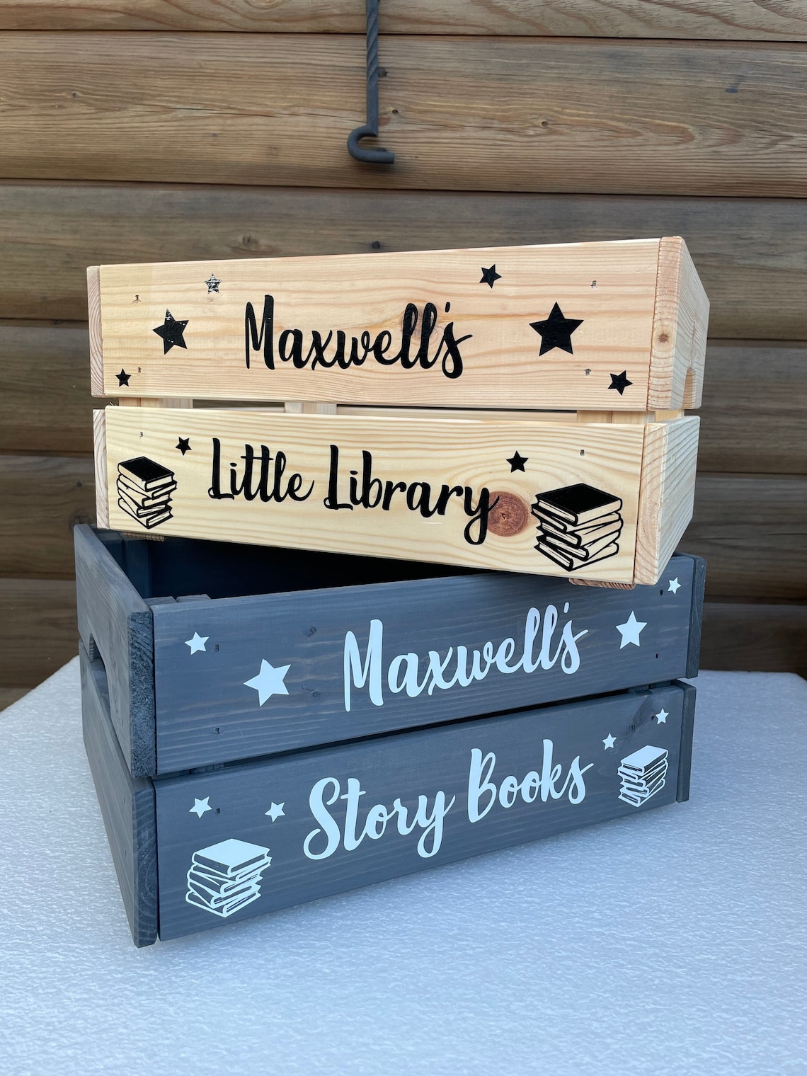Personalised Book Crate little library story book box | Etsy