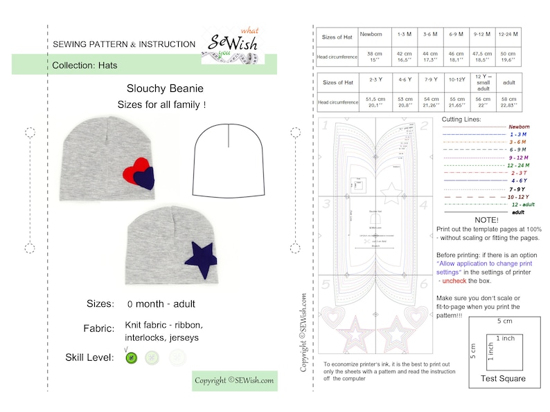 Slouchy Beanie Hat Sewing Patterns, PDF Sewing Pattern, Patterns for Boy and Girl, Slouchy Hat ...