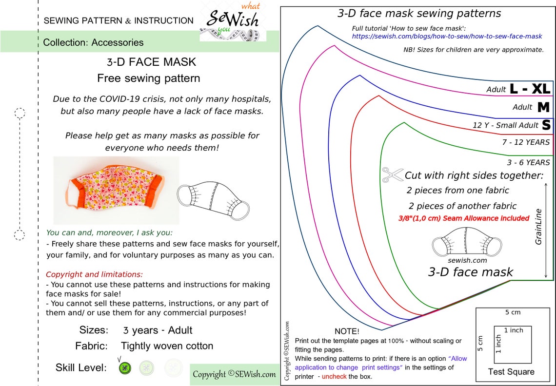 Pattern for Face Mask Face Mask PDF Sewing Pattern for - Etsy