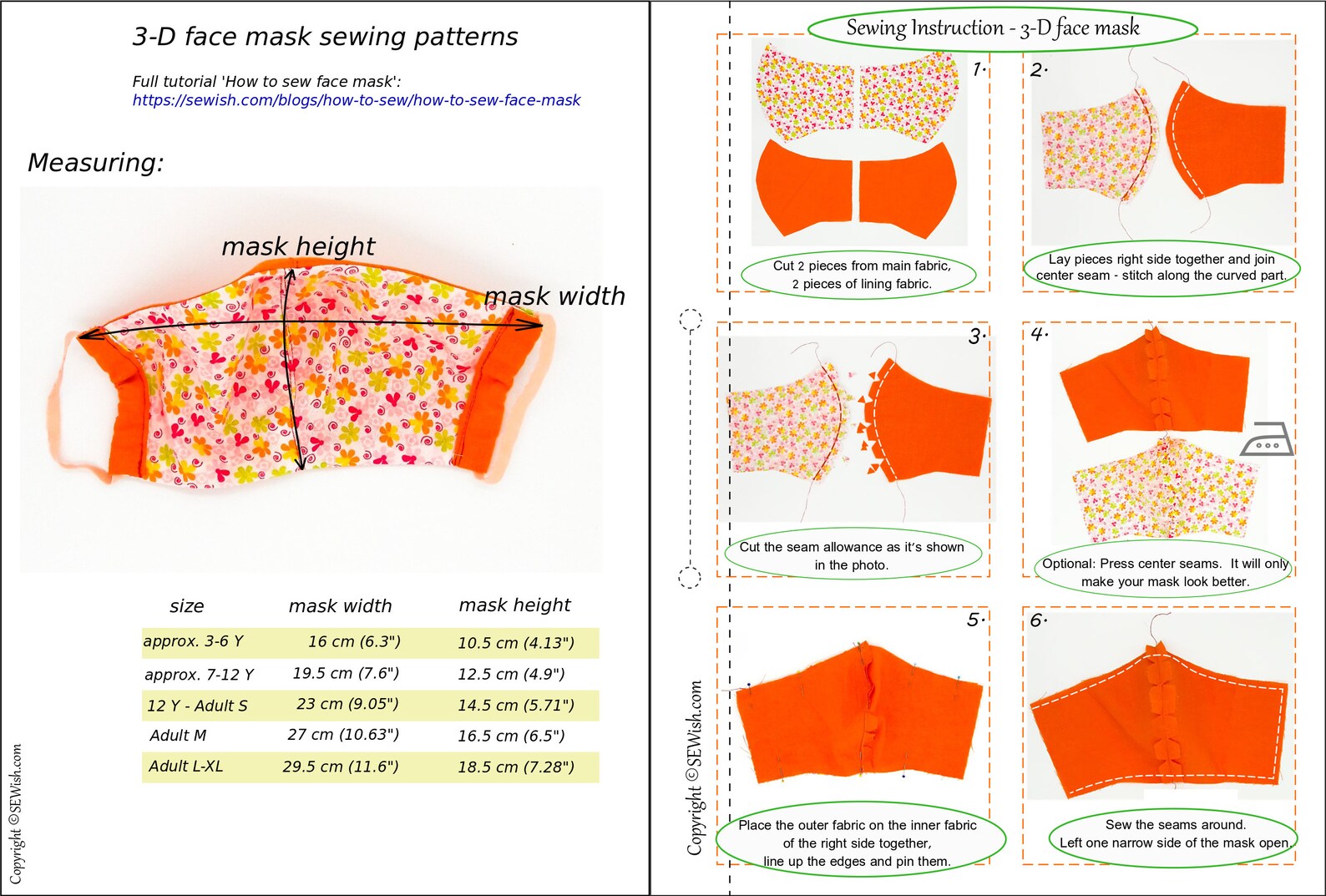 Pattern for Face Mask Face Mask PDF Sewing Pattern for | Etsy
