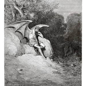Lucifer the Fallen Angel Poster. Gustave Dore Print. Satan in Eden ...