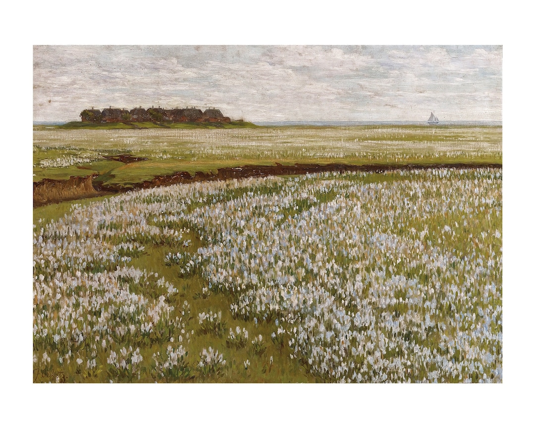 Spring Meadow Painting. Spring Landscape Print. Vintage Landscape Print ...