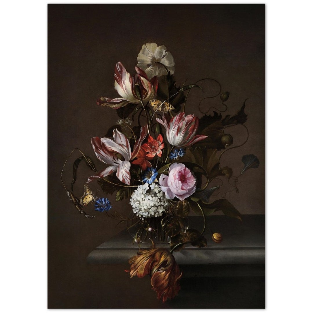 Moody Flower Still Life. Moody Vintage Print, Moody Floral Print. Moody Vintage Art. Vintage ...
