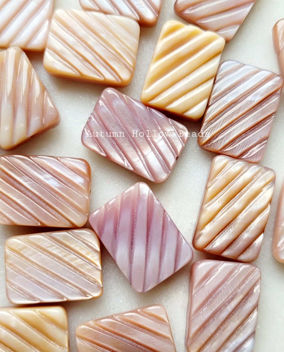 21pcs Pink Mussel Shell Textured Beads 15x10mm Rectangle Shape Natural ...