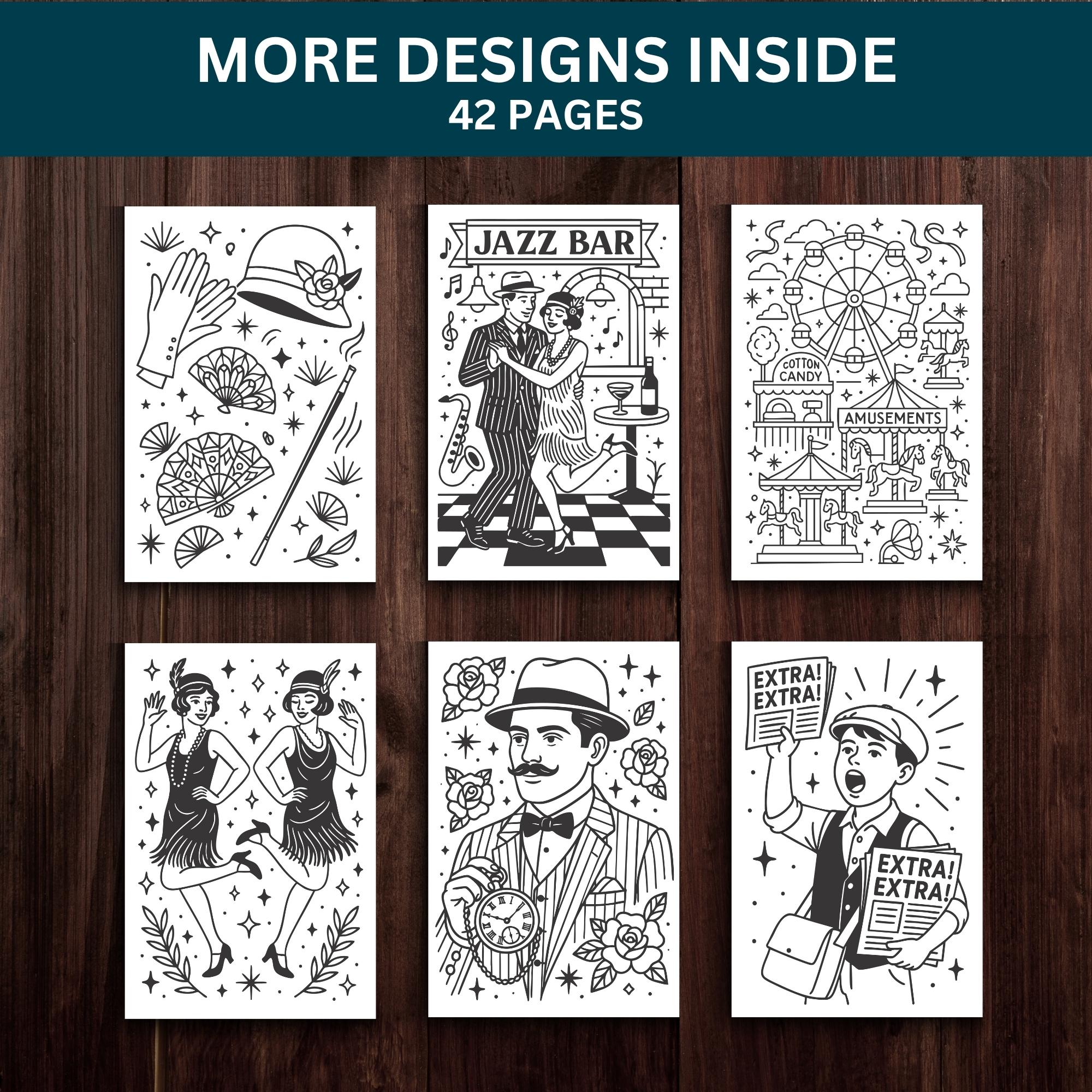 Roaring 20s Coloring Book Art Deco and Vintage Printables | Flapper ...