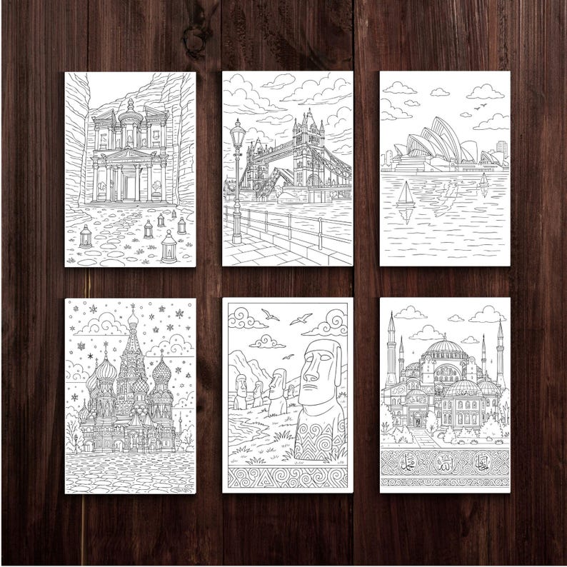 Landmarks Coloring Book – Iconic Buildings and World Travel Scenes ...