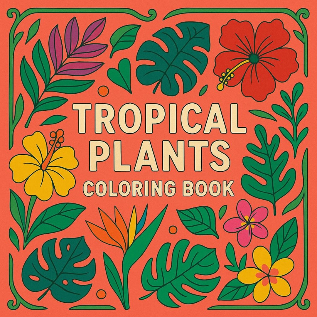 Tropical Plants Coloring Book – Botanical Line Art Printables | Jungle ...