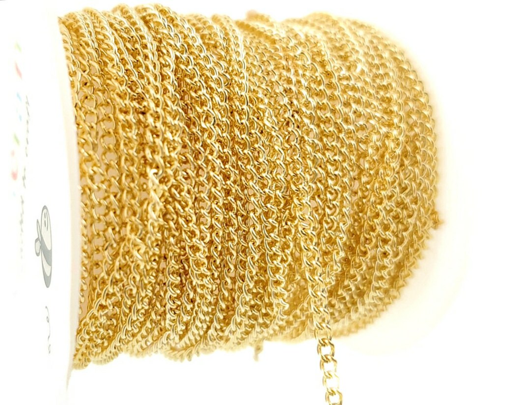 Dainty Thin Light Gold Curb Link Chain Mini Spools for Jewelry Making ...