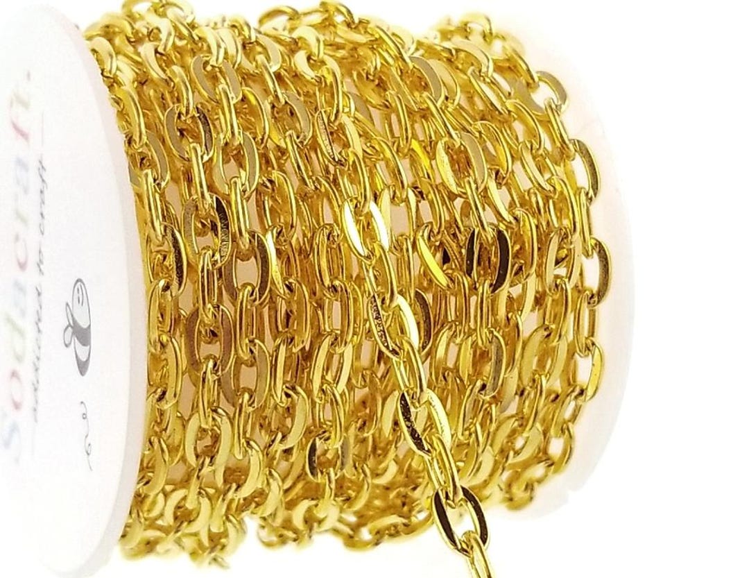 Gold Flat Thick Cable Chain Spool for Jewelry Making, Crafts (4 X 7mm ...