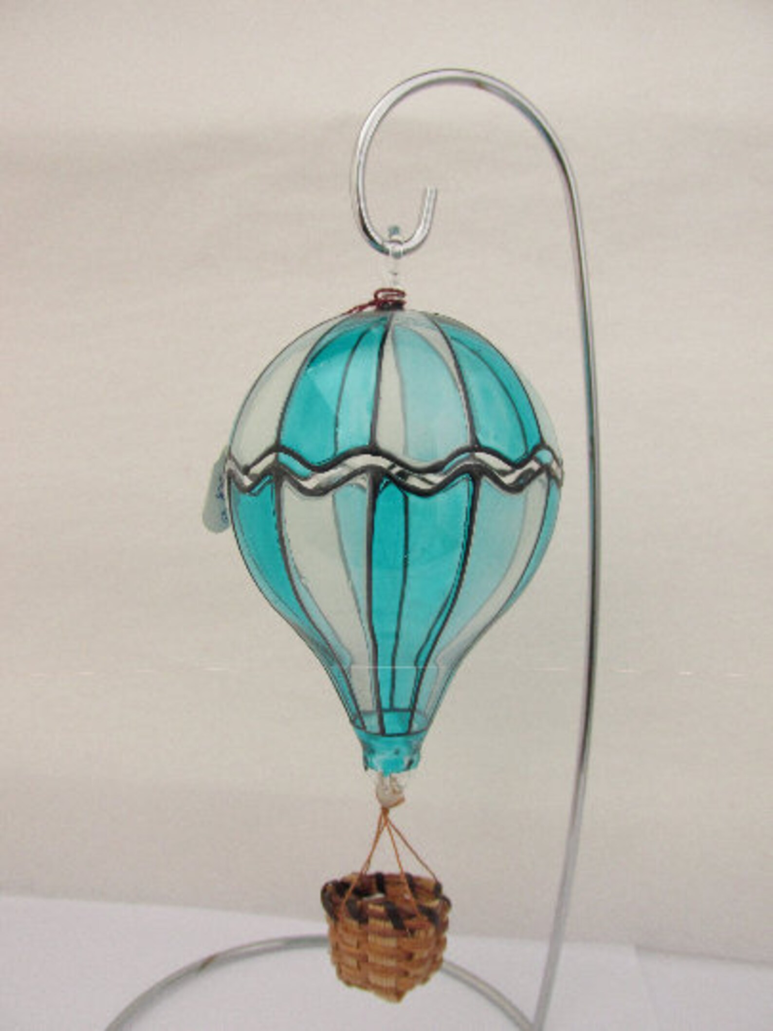 Blown Glass Hot Air Balloon Ornament: Turquoise and White - Etsy
