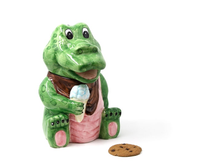 Vintage Ceramic Alligator Cookie Jar, Hand Painted Ceramic Cookie Jar ...