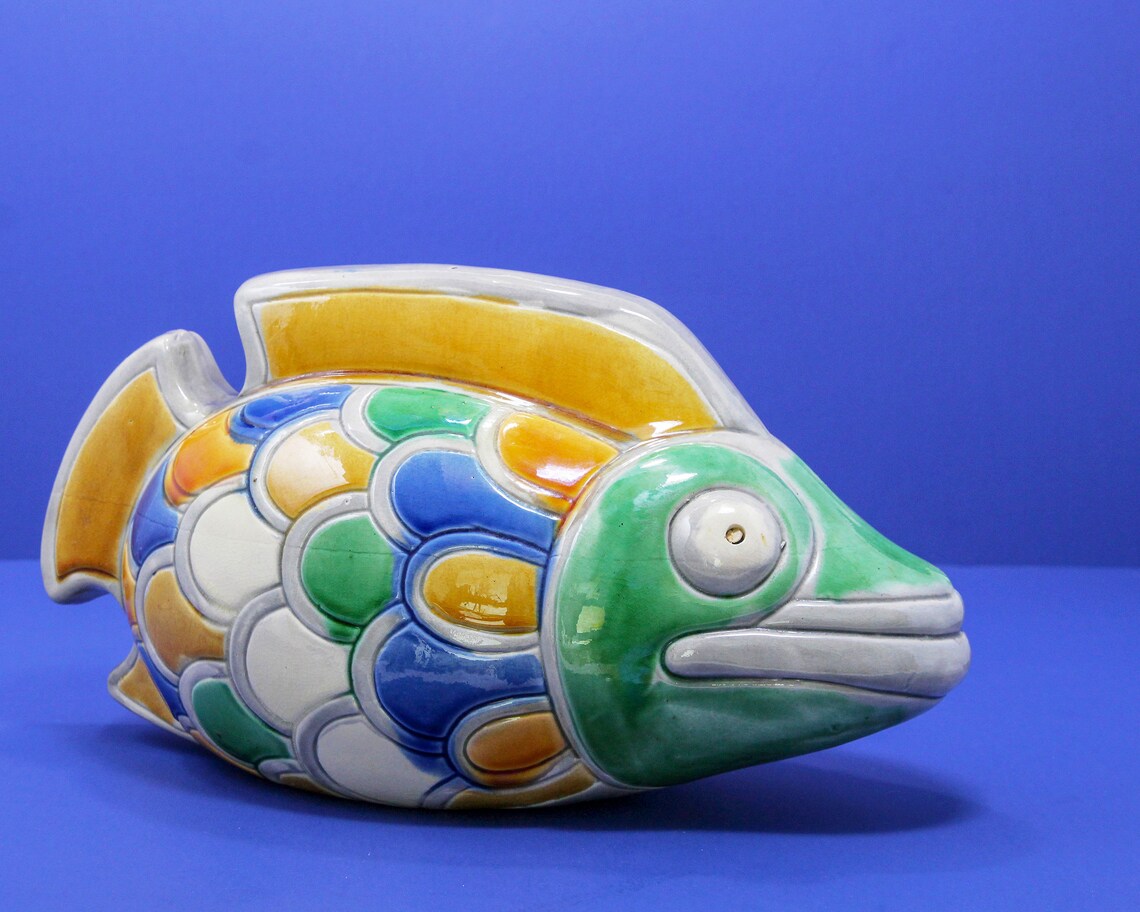 Vintage Ceramic Fish Sculpture, Colorful Koi Fish Figurine, Hand ...