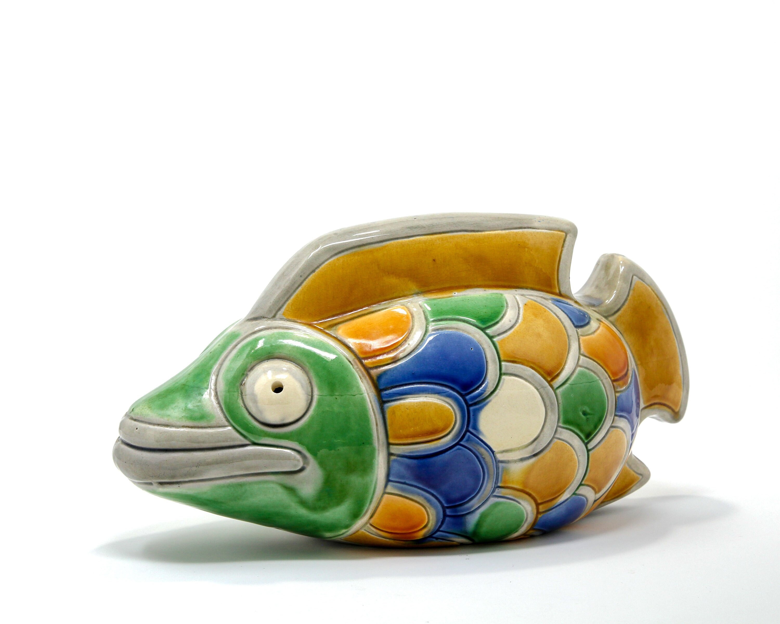 Vintage Ceramic Fish Sculpture, Colorful Koi Fish Figurine, Hand ...