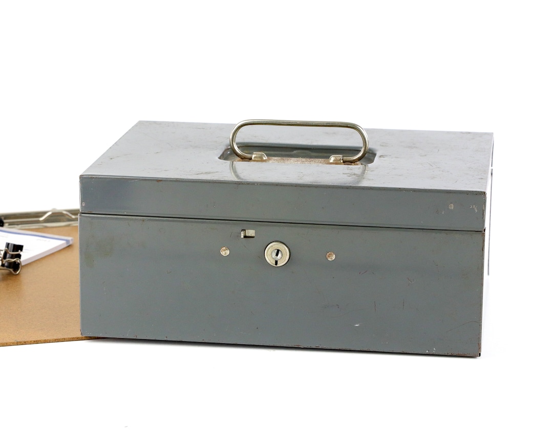 Vintage Grey Metal Steelmaster Lockbox W/ Coin Drawer, Metal Check File ...