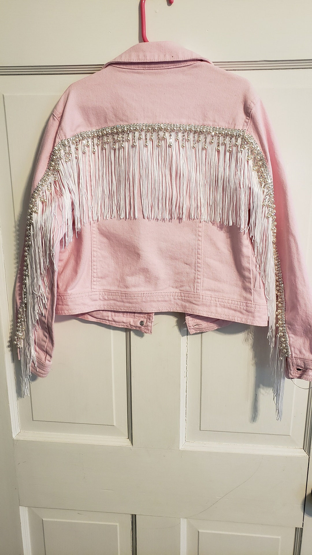 Pink 7/8 Denim Pearl/rhinestone and Fringe Jacket - Etsy