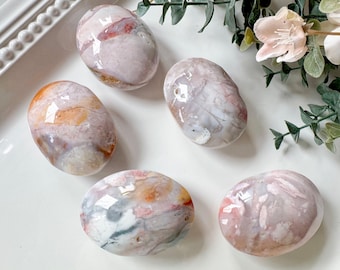 Flower Agate Palm Stones, Self-love + Personal Growth, Cherry Blossom ...