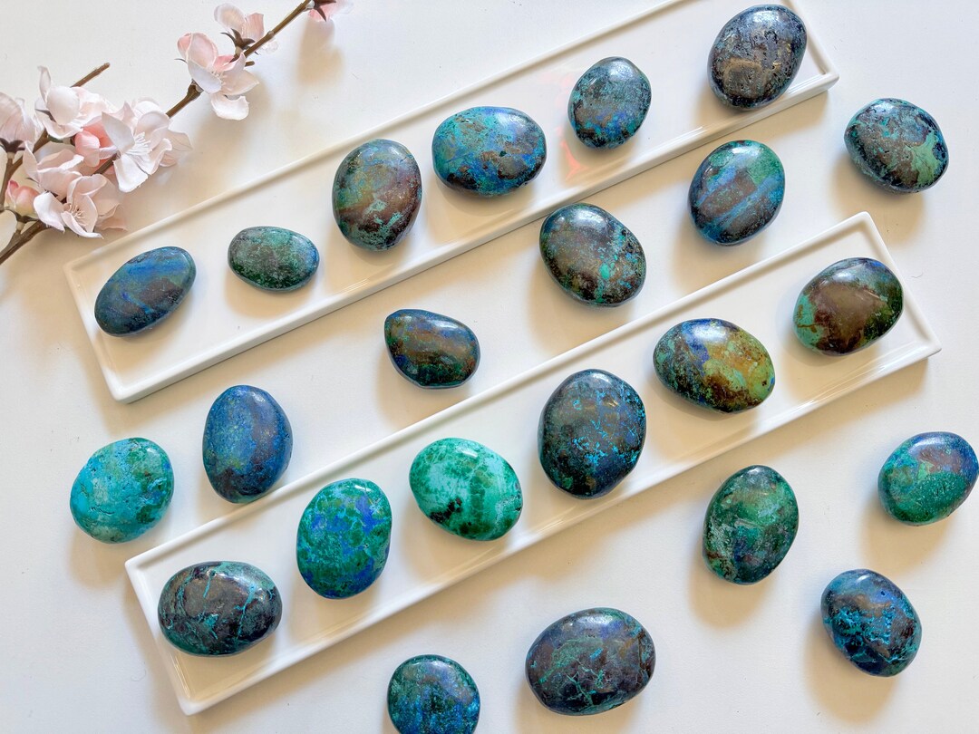 Azurite With Chrysocolla & Malachite Palm Stones || Peru - Etsy