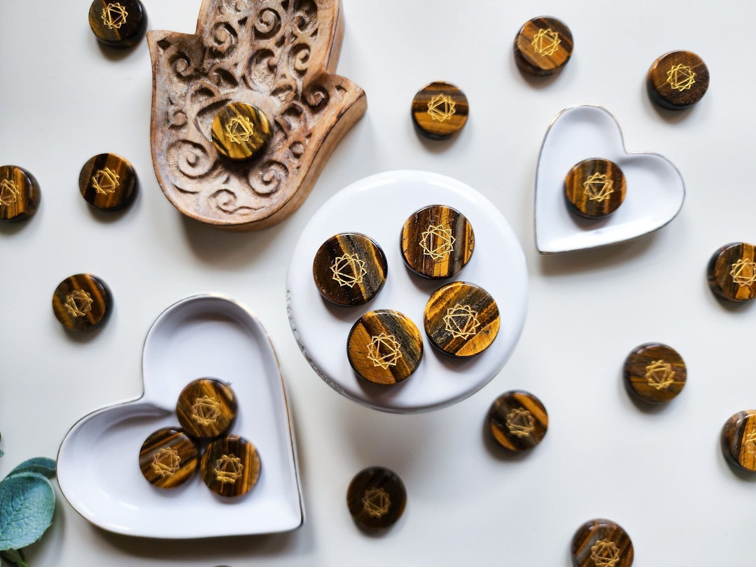 Tiger Eye Solar Plexus Chakra Button Palm Stone - Etsy