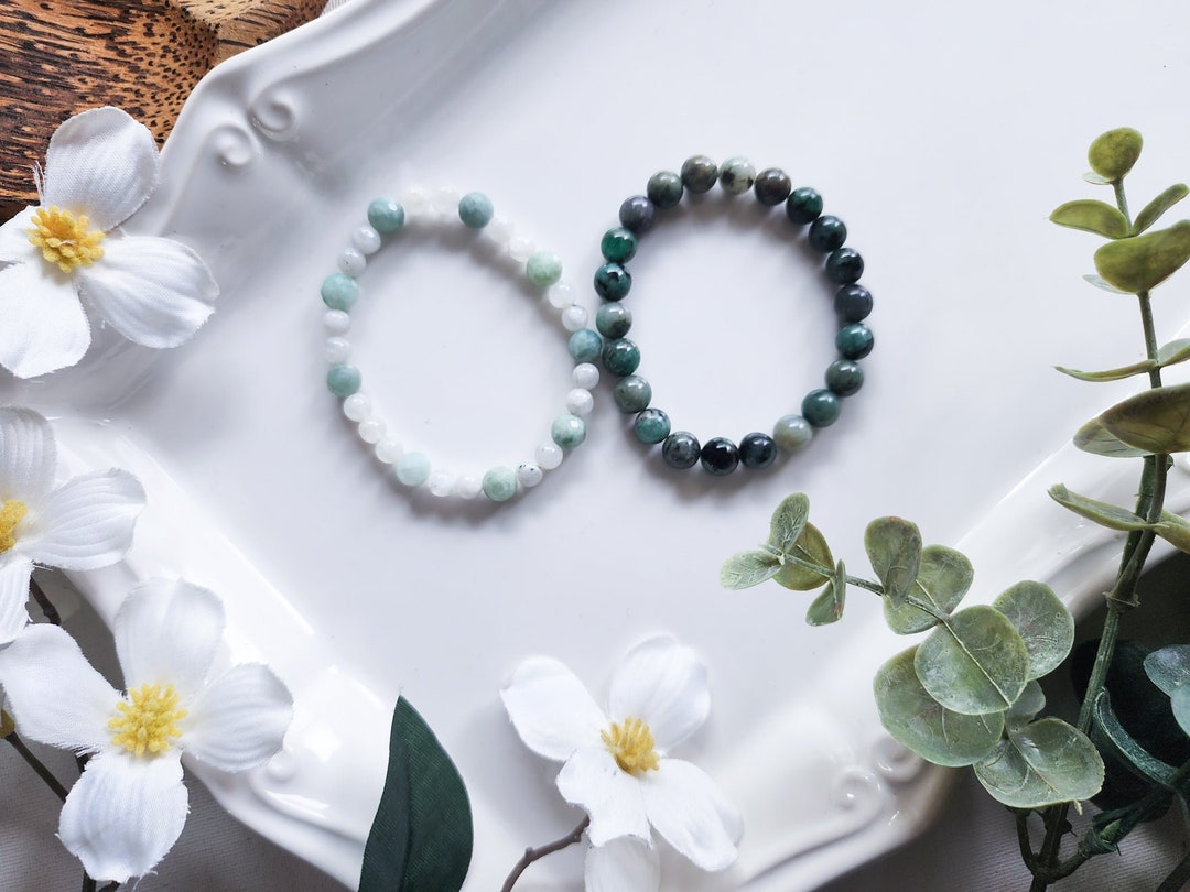 May Bracelet Stack Emerald, Amazonite & Moonstone Beaded Bracelet Reiki ...