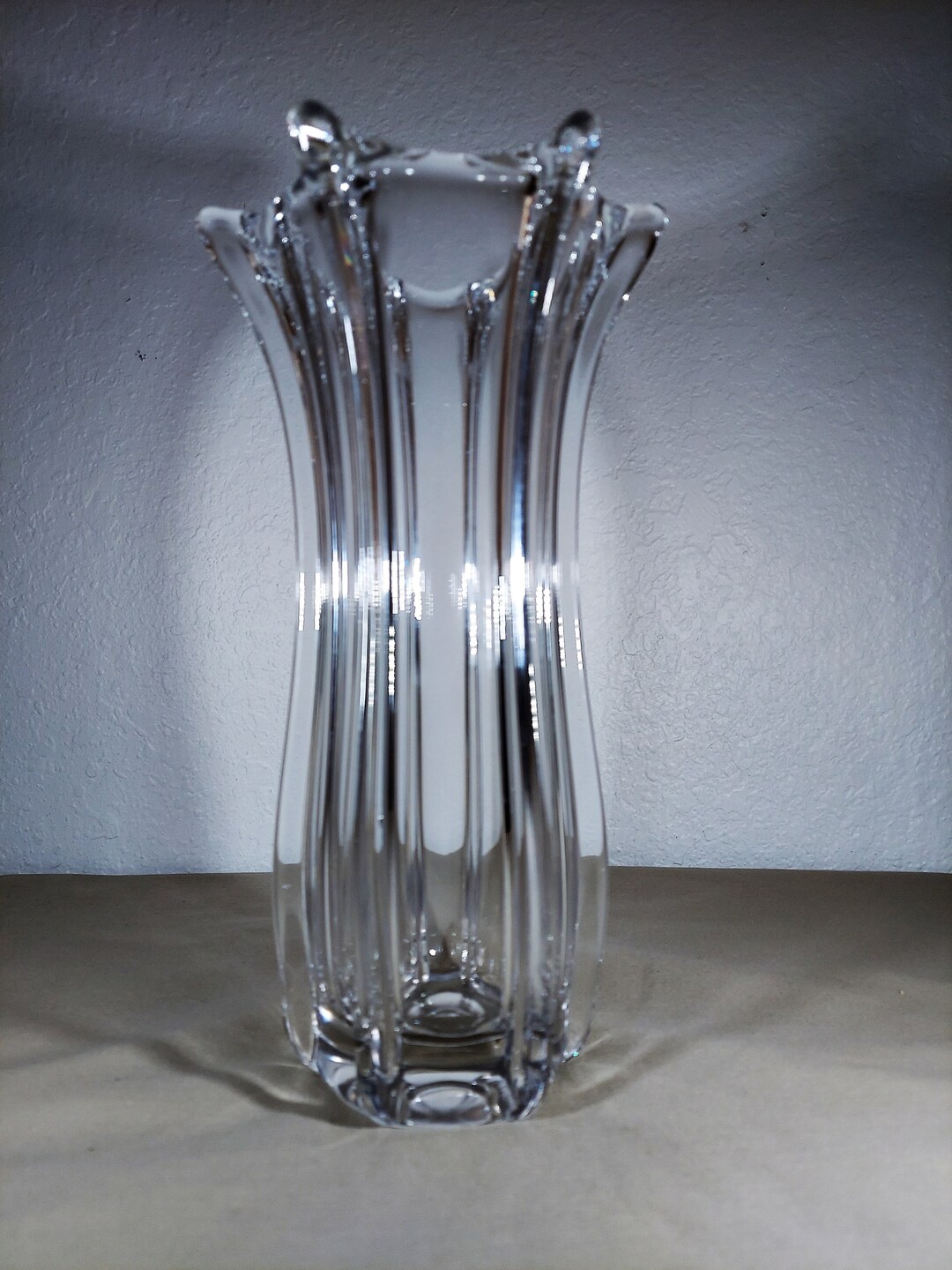 Vintage Ribbed Crystal Vase Bonus Matching Shallow Dish - Etsy