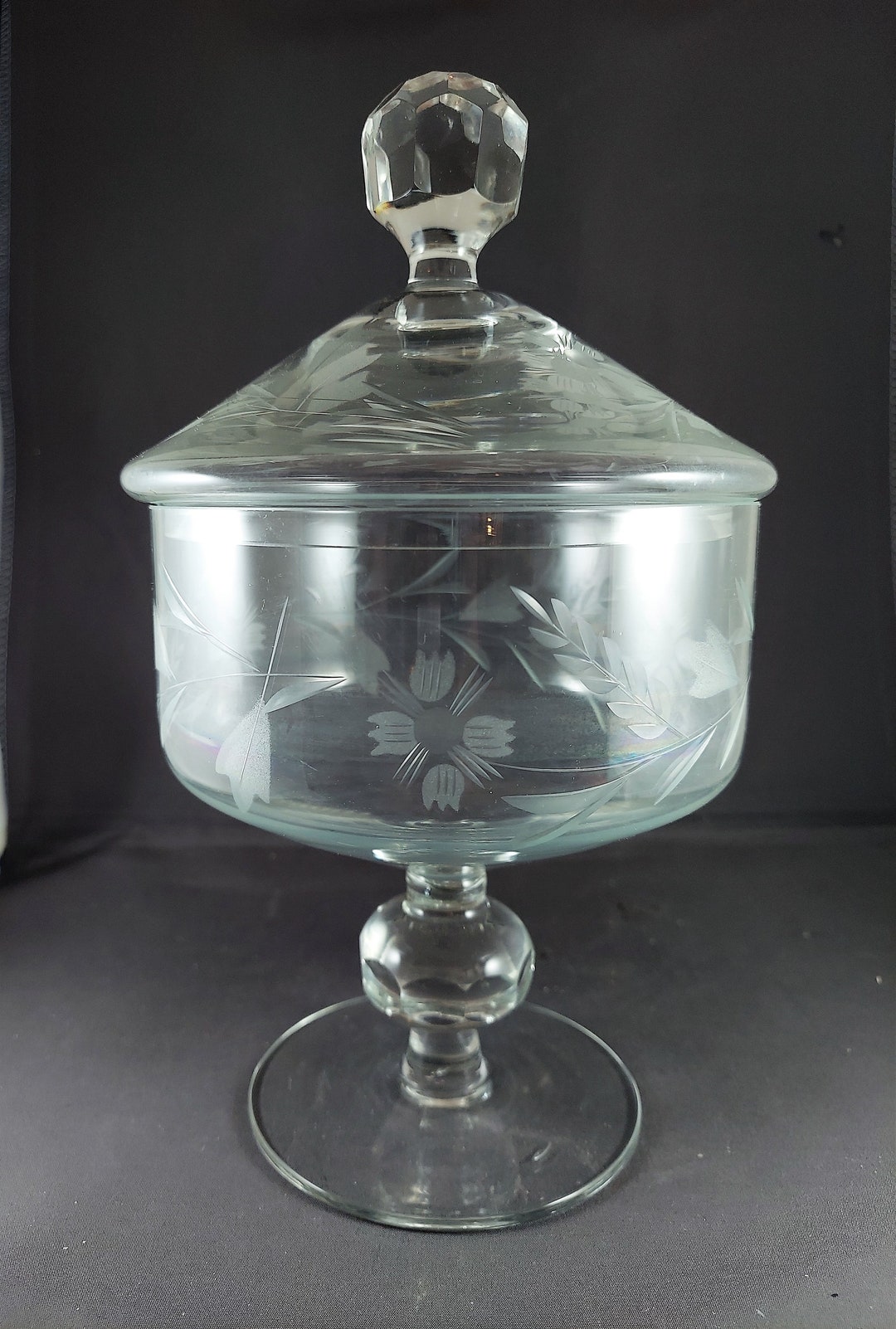 Vintage Blown Glass Covered Compote - Etsy