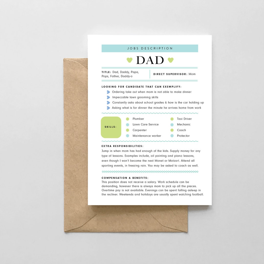 Dad Job Description - Funny Father's Day Card - Etsy
