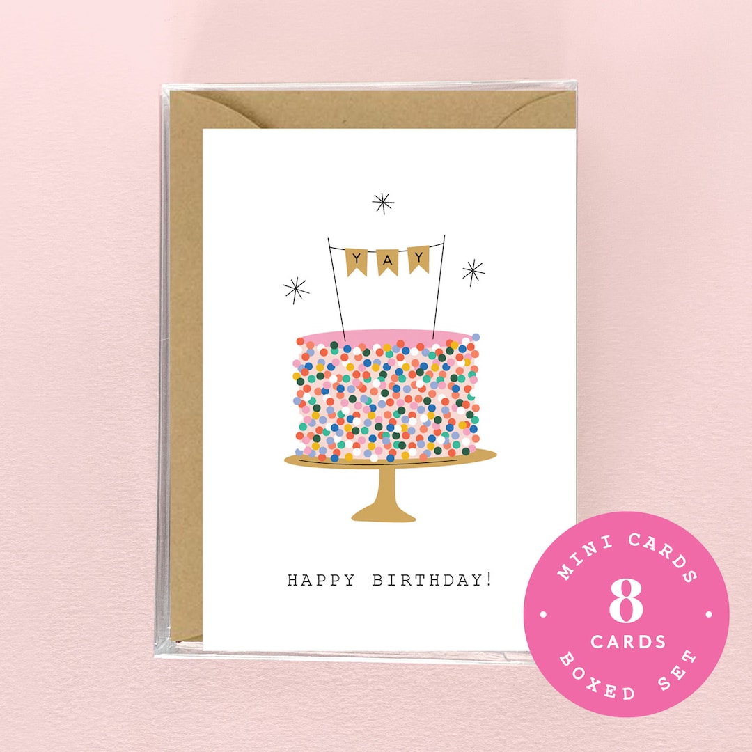 Happy Birthday Sprinkle Cake - 8 Mini Cards - Boxed Set - Etsy