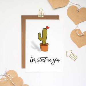 Greeting Card, I'm Stuck on You, Cactus Pun, Funny Card - Etsy