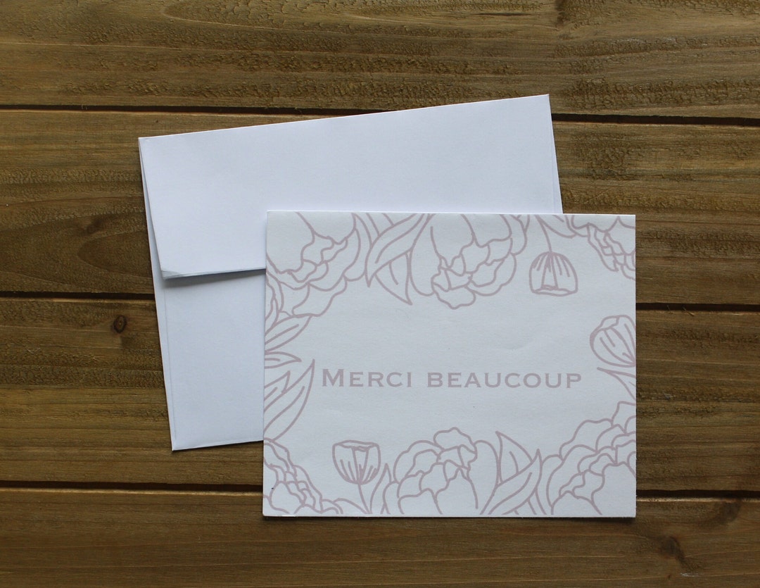 Floral Merci Beaucoup Note Card Set: Hand-drawn Thank You Cards - Etsy