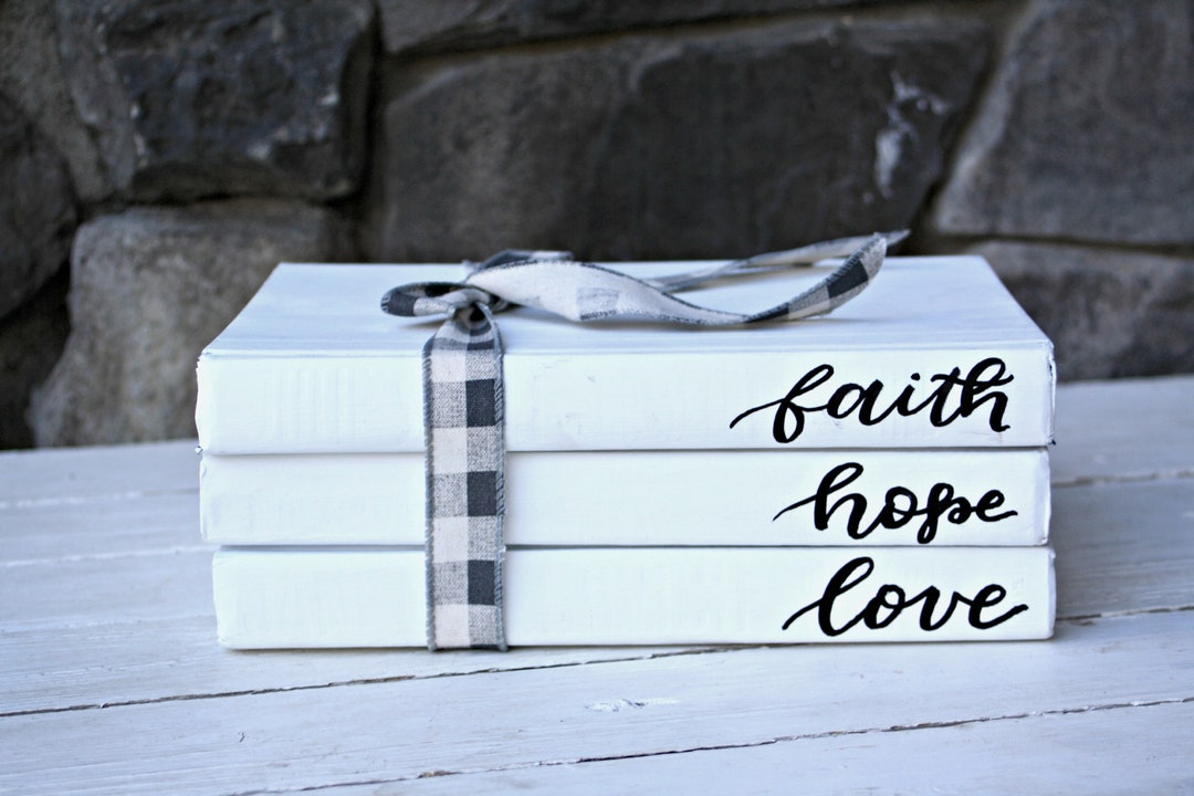 Faith Hope Love Home Book Stack - Hand Lettered Book Stack - Stack of ...