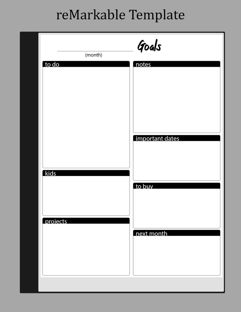 Remarkable Template Monthly Goals PDF PNG SVG Etsy Canada