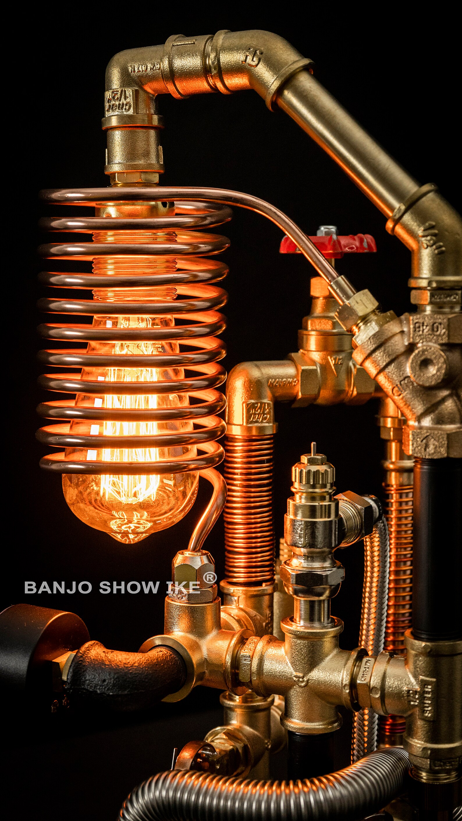 Steampunk Lamp Industrial Pipe Machine Age Art Lots of Brass | Etsy