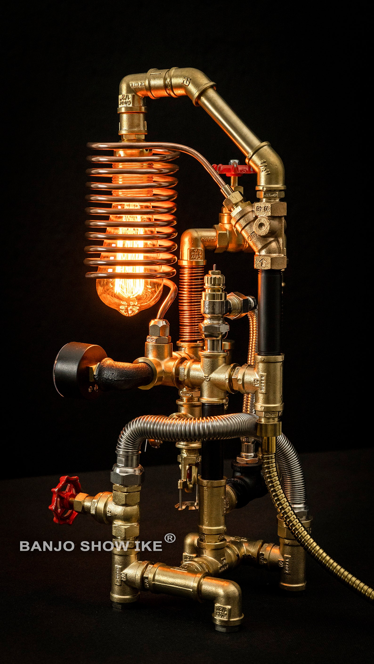 Steampunk Lamp Industrial Pipe Machine Age Art Lots of Brass | Etsy