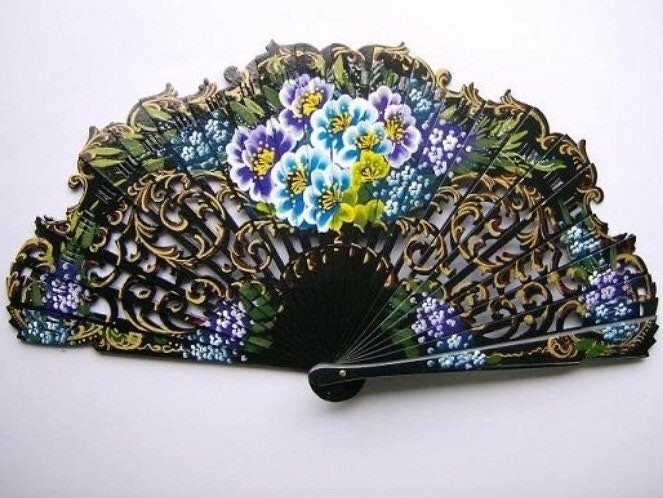 Flower Craved Hand Held Fan | Etsy