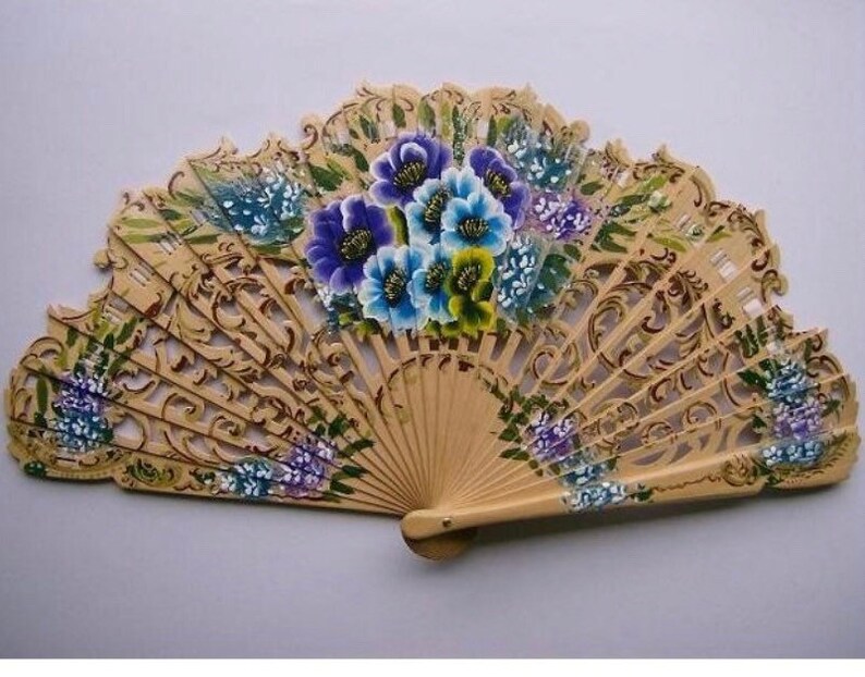 Flower Craved Hand Held Fan | Etsy