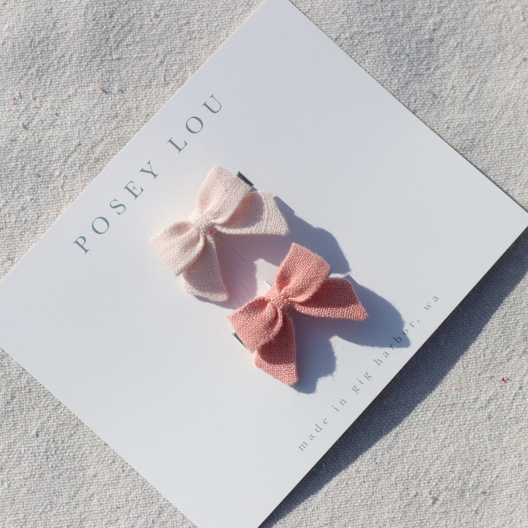 Mini Bow Set | Blossom Pink Linen & Posey Pink Linen | Clip or Baby ...