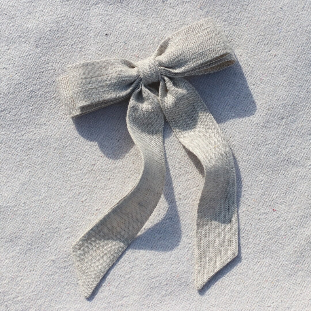 Arlette Bow | Natural Sand Linen | Linen Long Tail Hair Bows for Women ...
