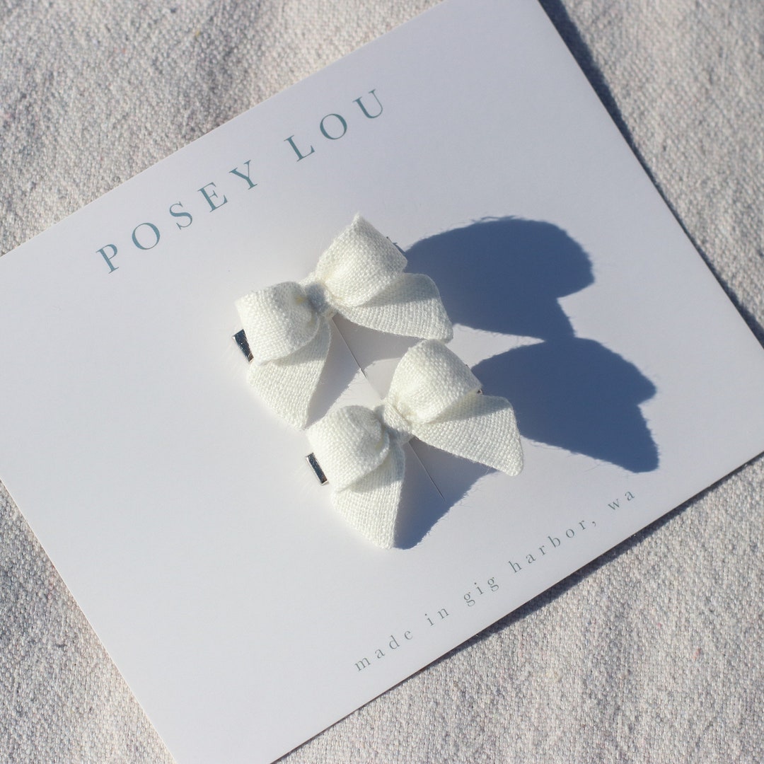 Mini Pigtail Bows | Soft White Linen - Etsy