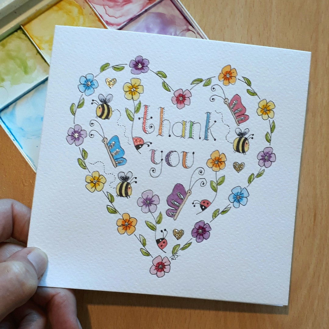 Hand Painted Thank You Card,watercolour Thank You Card,gratitude Card ...