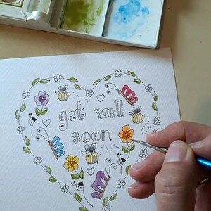 Hand Painted Get Well Card,watercolour Get Well Card,handmade Get Well ...