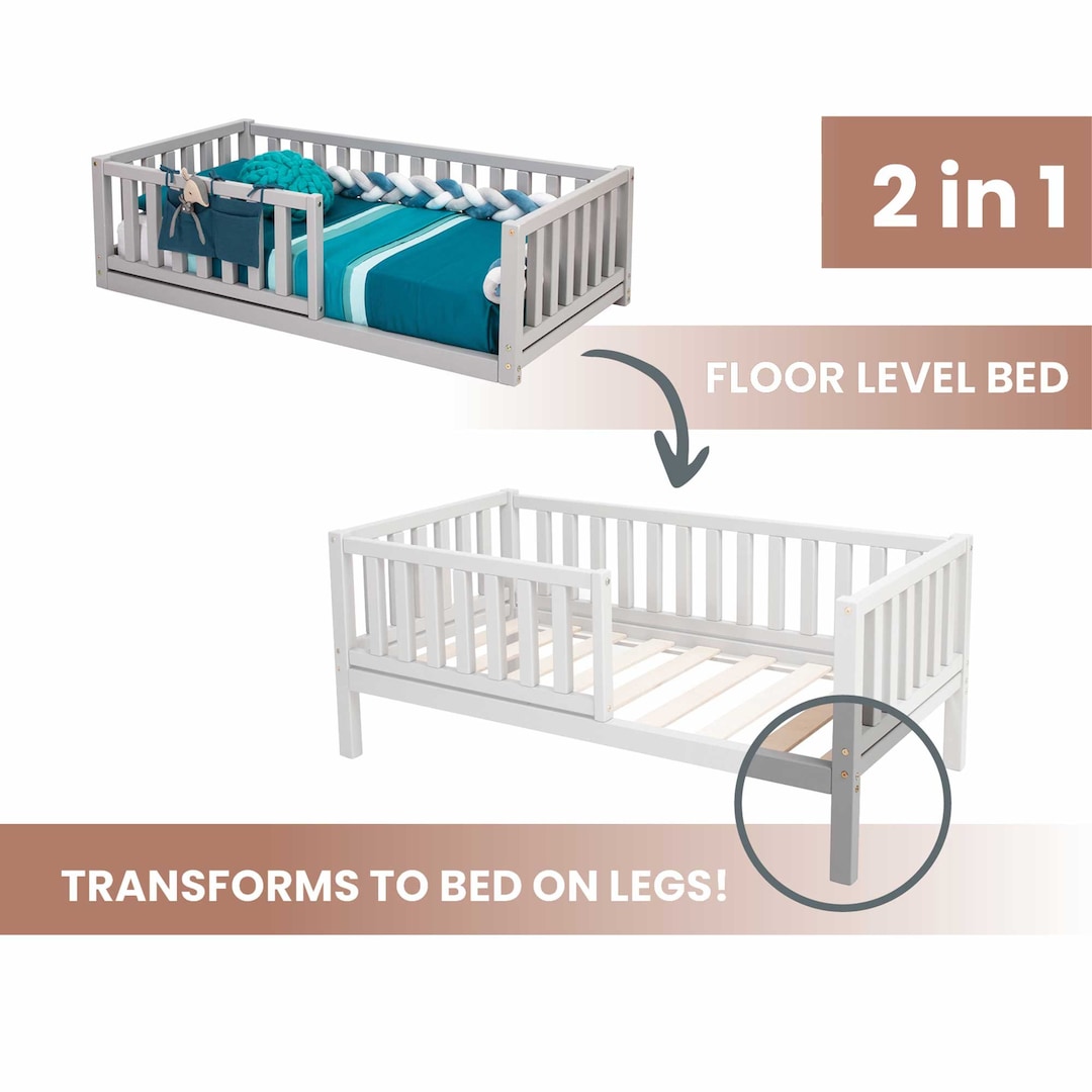 Montessori Toddler Floor Bed With Rails Twin Bed Frame, Loft Bed for ...
