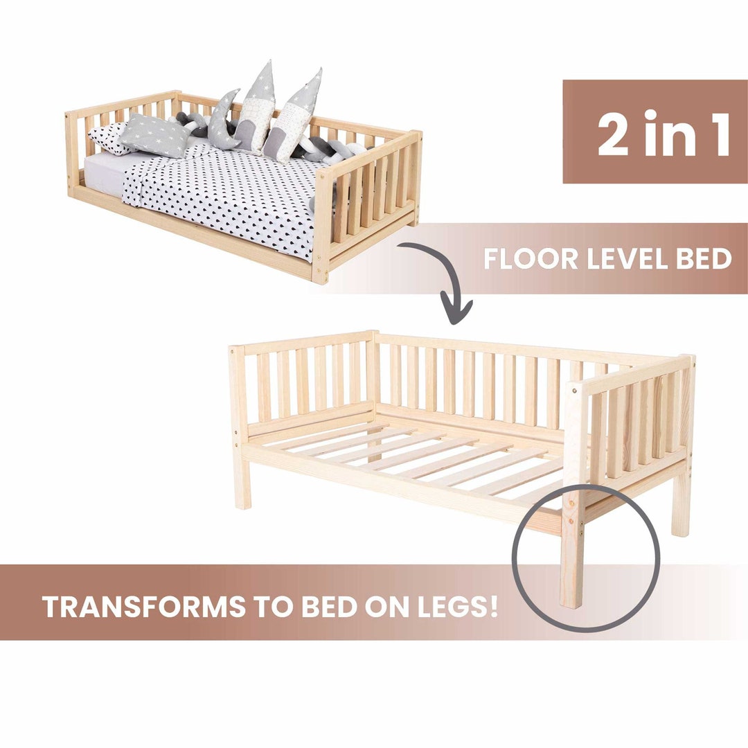 Toddler Montessori Floor Bed for Boys Transformable Kids Montessori Bed ...