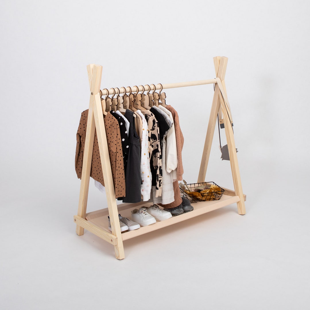 Toddler Clothing Rack for Children, Dress up Rack Hanging Rack, Wood ...