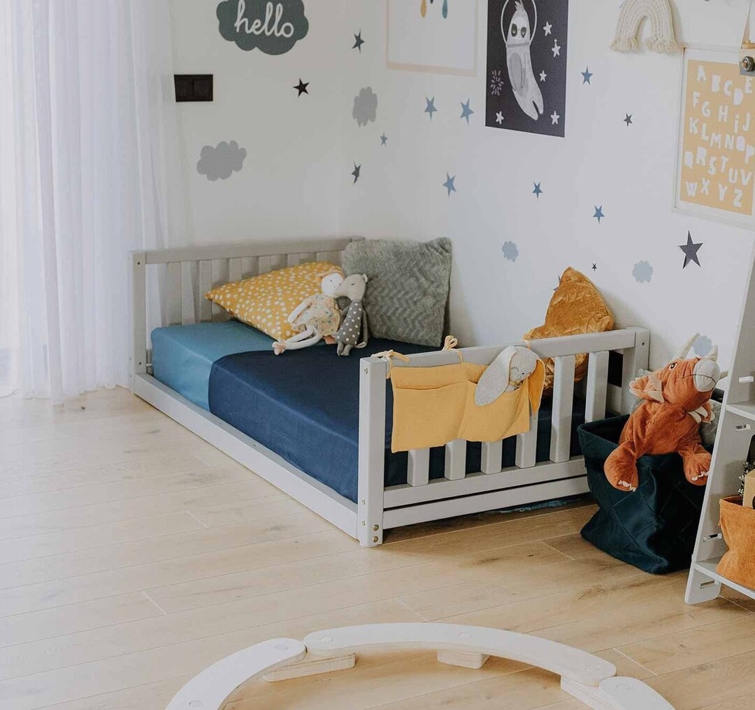 Montessori Floor Bed With Rails Montessori Toddler Bed Frame Toddler ...