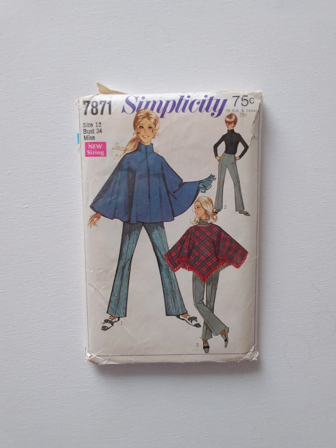 Poncho and Bell Bottom Pants Sewing Pattern - Vintage 1960s - Size 12 ...
