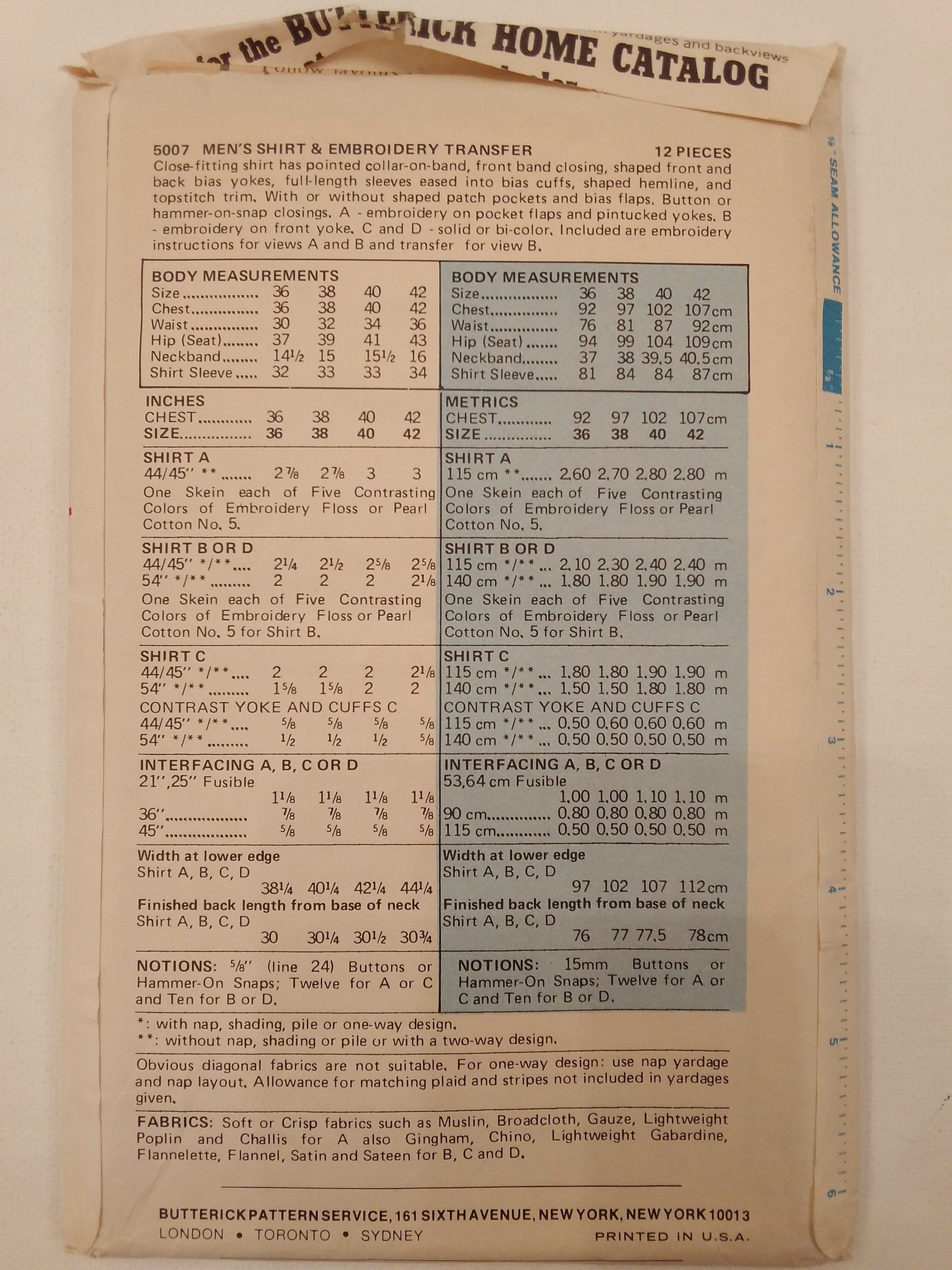 Men's Western Shirt Pattern Size 40 chest 40 Waist 34 NO Embroidery ...